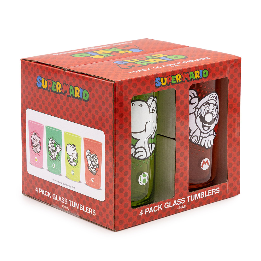 Nintendo - Super Mario Bros - Line Art Glass 4-Pack - Toys and ...