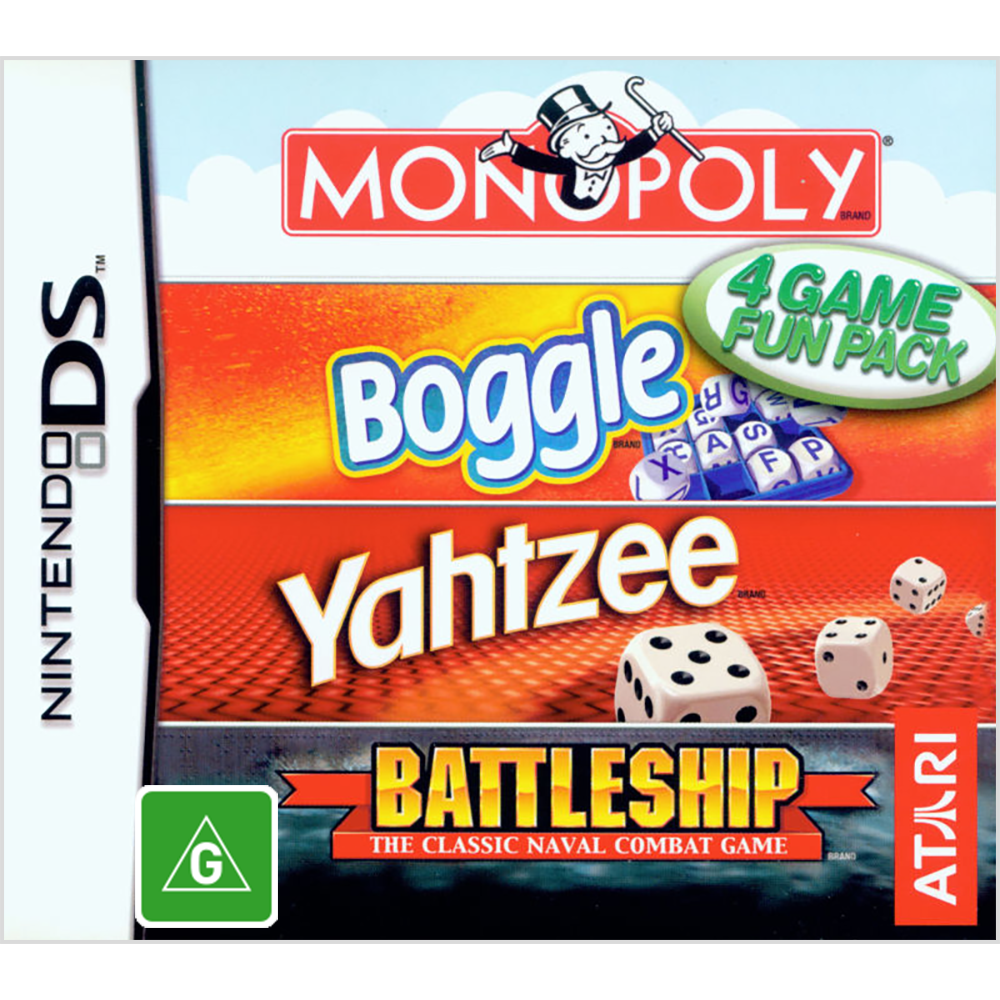 Monopoly / Boggle / Yahtzee / Battleship 4 Game Fun Pack (preowned ...
