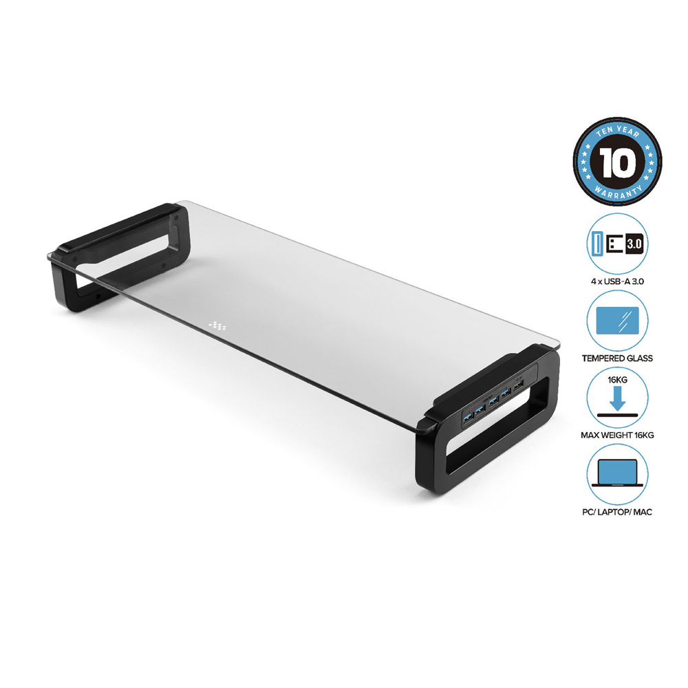Laser - Monitor Desk Stand with USB 3.0 Charging Hub - Black - PC - EB ...
