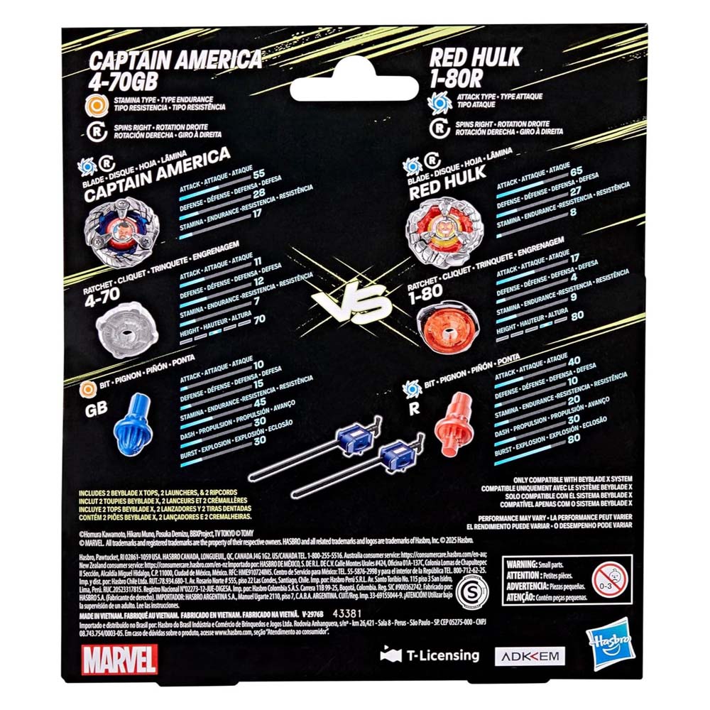 Beyblade X - Marvel Captain America 4-70GB vs Red Hulk 1-80R Multipack ...