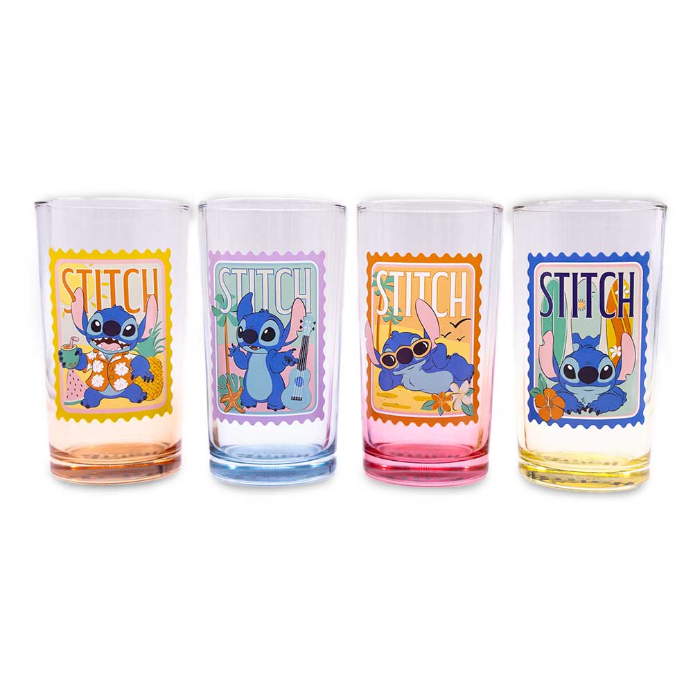 Disney - Lilo & Stitch - Stitch Postal Stamps Glass 4-Pack - Toys and ...
