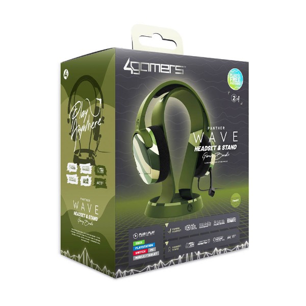 4Gamers Panther Gaming Headset Wave Forest + Headset Stand with Base ...