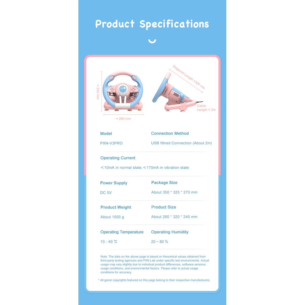 PXN - V3 Pro Gaming Racing Wheel - Pink / Blue - Nintendo Switch - EB ...