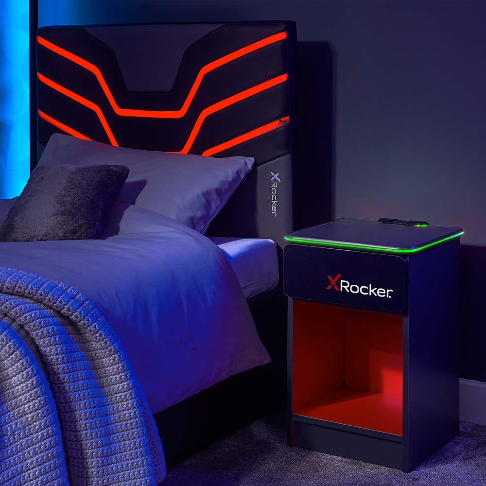X Rocker Carbon-Tek Bedside Table with Wireless Charging and LED Lights ...
