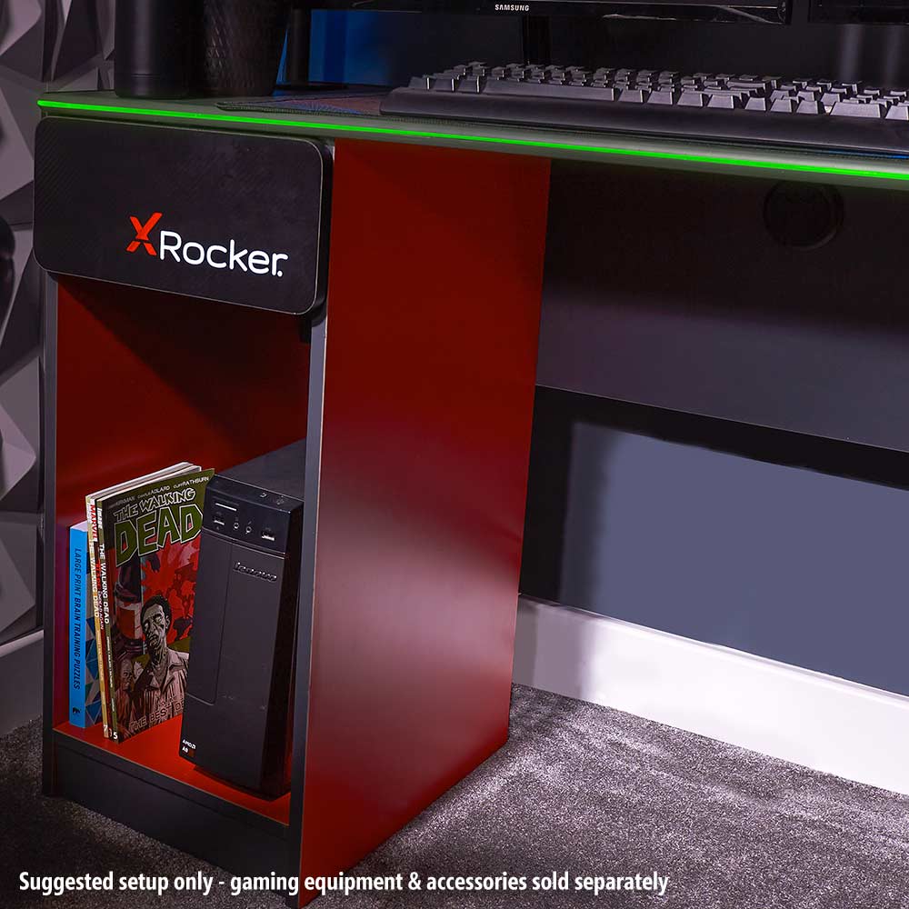 X Rocker Carbon-Tek Desk with Wireless Charging and LED Lights - Black ...
